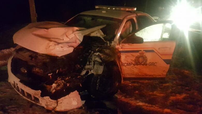 RCMP cruiser struck head on by pickup truck | CBC News RCMP cruiser struck head on by pickup truck | CBC News