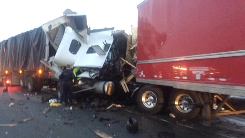 One Person Dead After Tractor Trailers Dump Truck Collide On Hwy 401