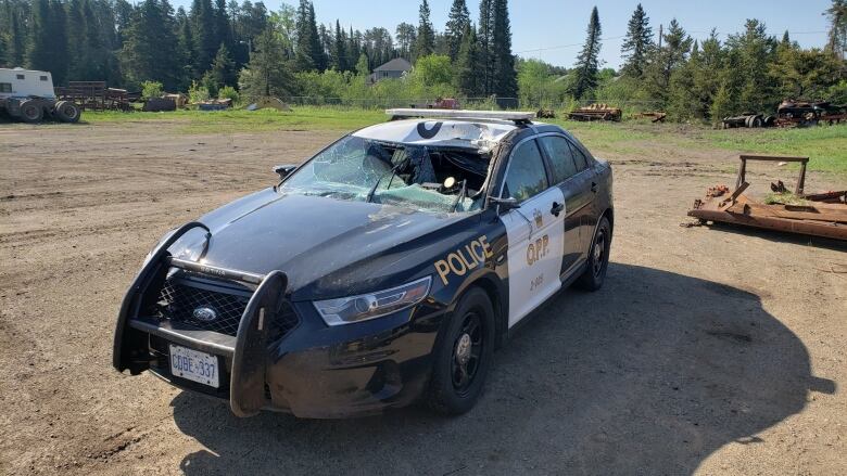 OPP cruiser heavily damaged after hitting moose in Shabaqua on Hwy 17 ... OPP cruiser heavily damaged after hitting moose in Shabaqua on Hwy 17 ...